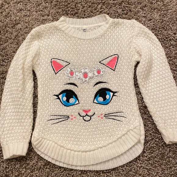 Shirts & Tops | Girls Cat Sweater In White With Sparkling Details ...